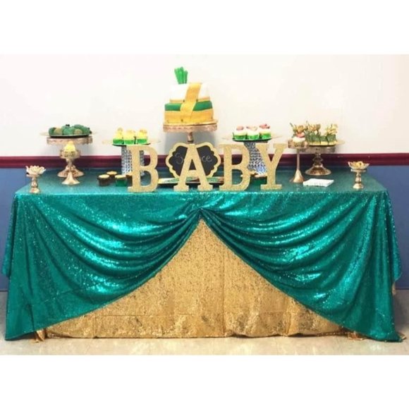 Dining | Teal 6x102 Inch Sequin Rectangle Dark Green Tablecloth Wedding ...